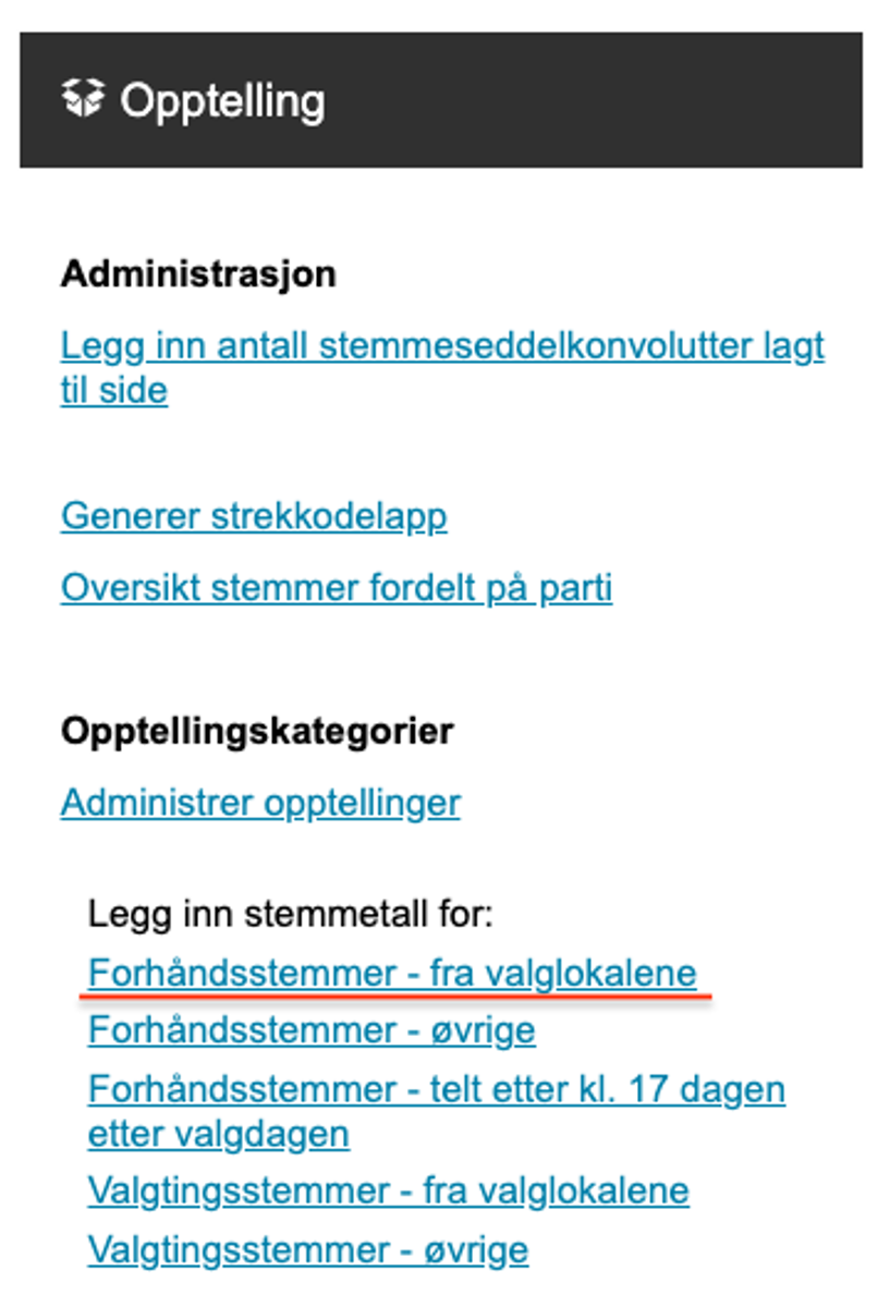 Første opptelling - Valgmedarbeiderportalen